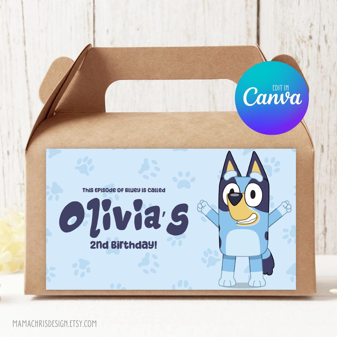 Bluey Gable Box Label Editable, Bluey Favour Box Sticker Template ...