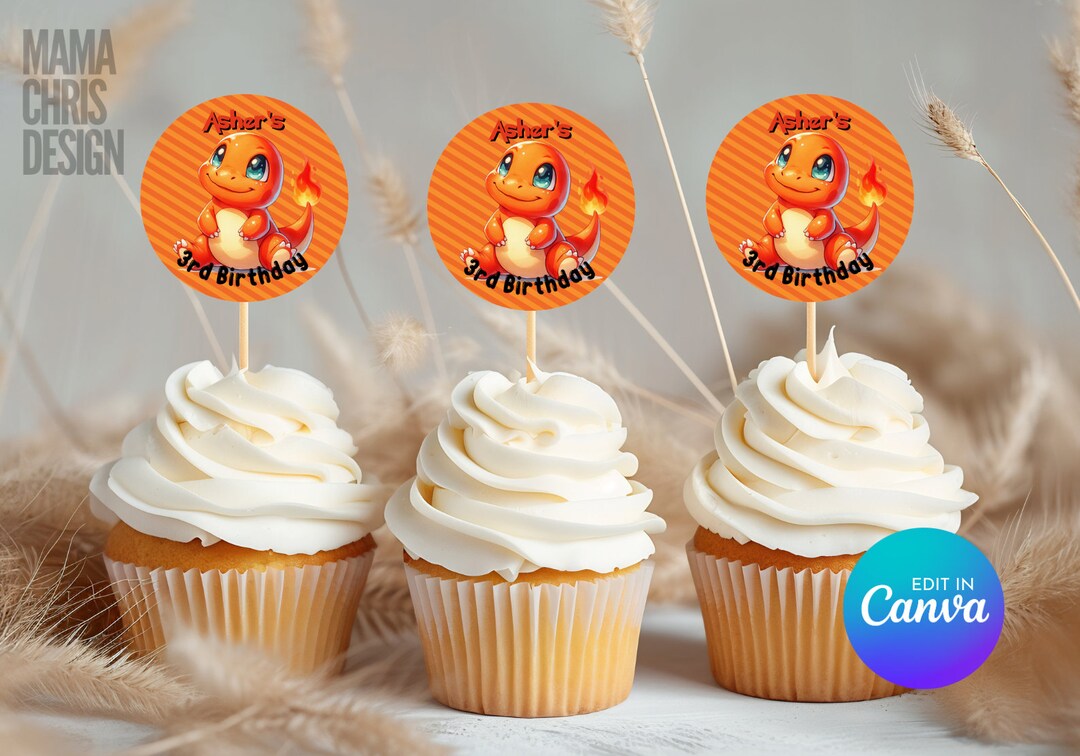 Charmander Cupcake Topper, Printable Cupcake Topper, Editable Template ...
