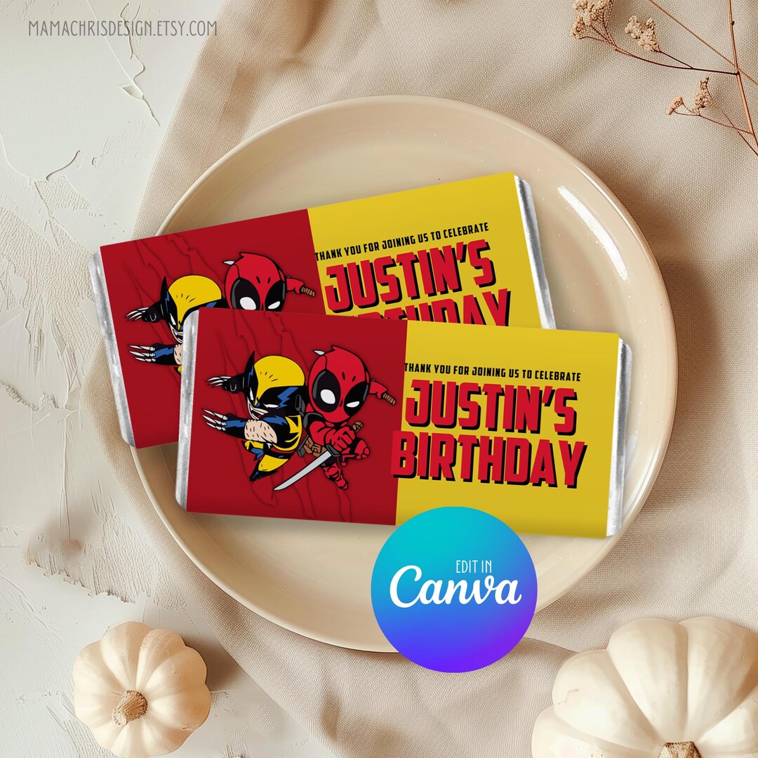 Deadpool & Wolverine Chocolate Bar Wrapper, Editable Party Favour ...