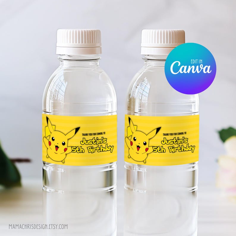 Pikachu Water Bottle Label Template, Printable Pokemon Bottle Label ...