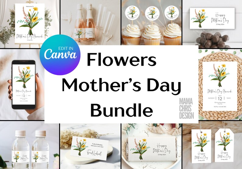 Flowers Mothers Day Bundle Printable Bundle Editable Templates Instant ...