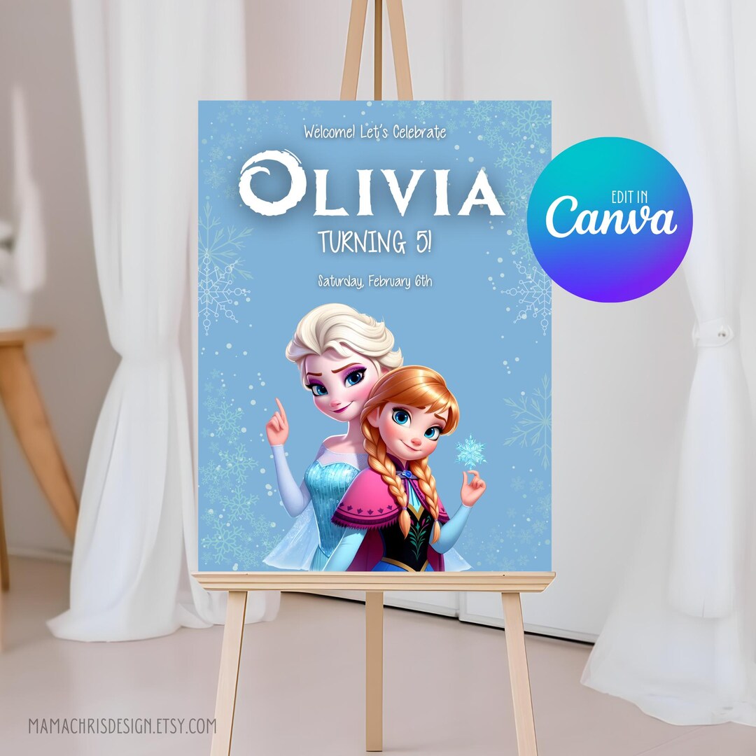 Frozen Welcome Sign Template, Editable Frozen Birthday Easel Sign ...