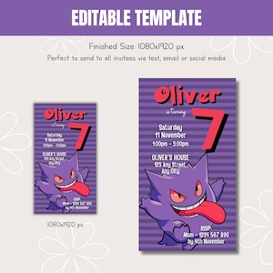 Gengar Birthday Invitation, Printable Birthday Invitation, Editable ...