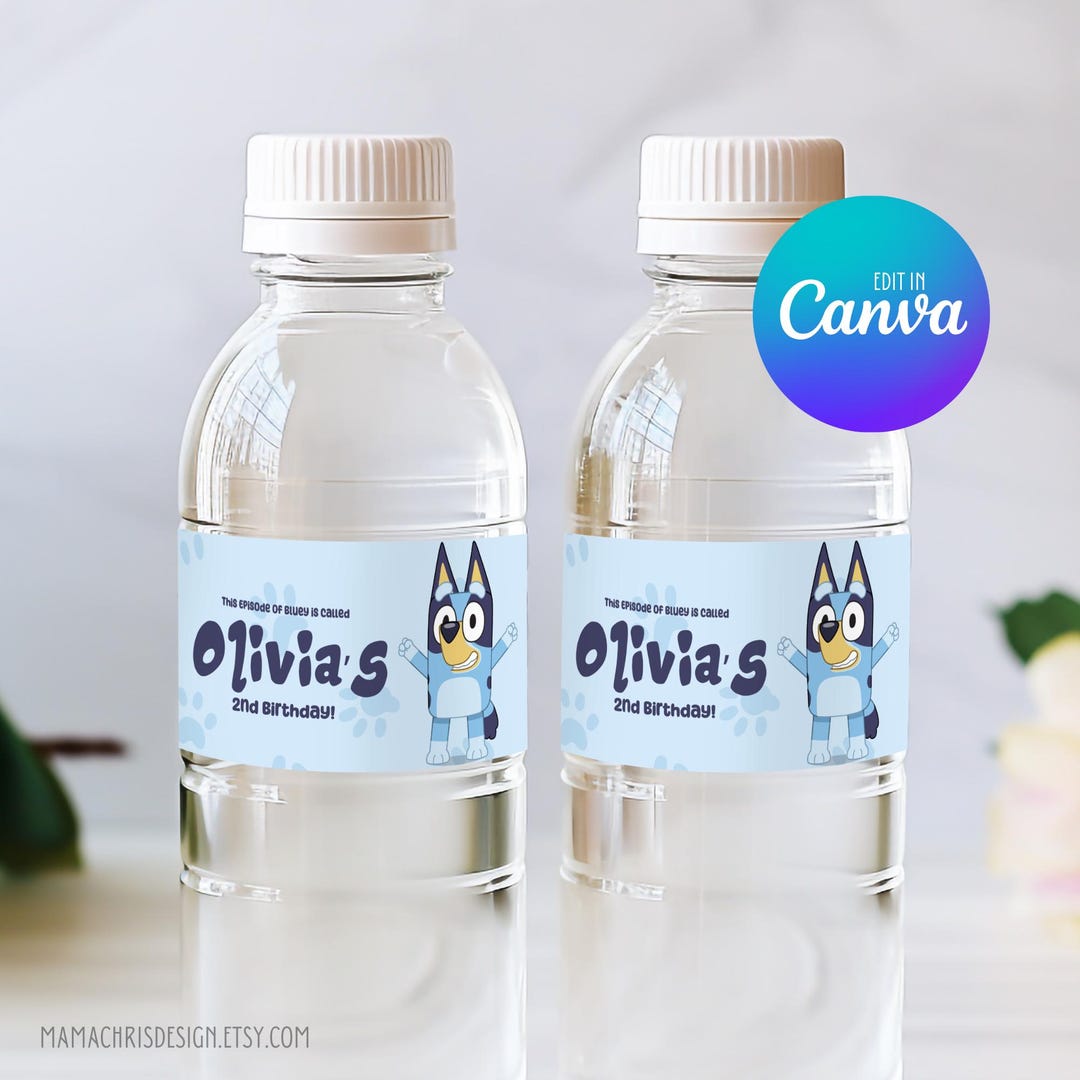 Bluey Water Bottle Label Template, Printable Bluey Bottle Label ...