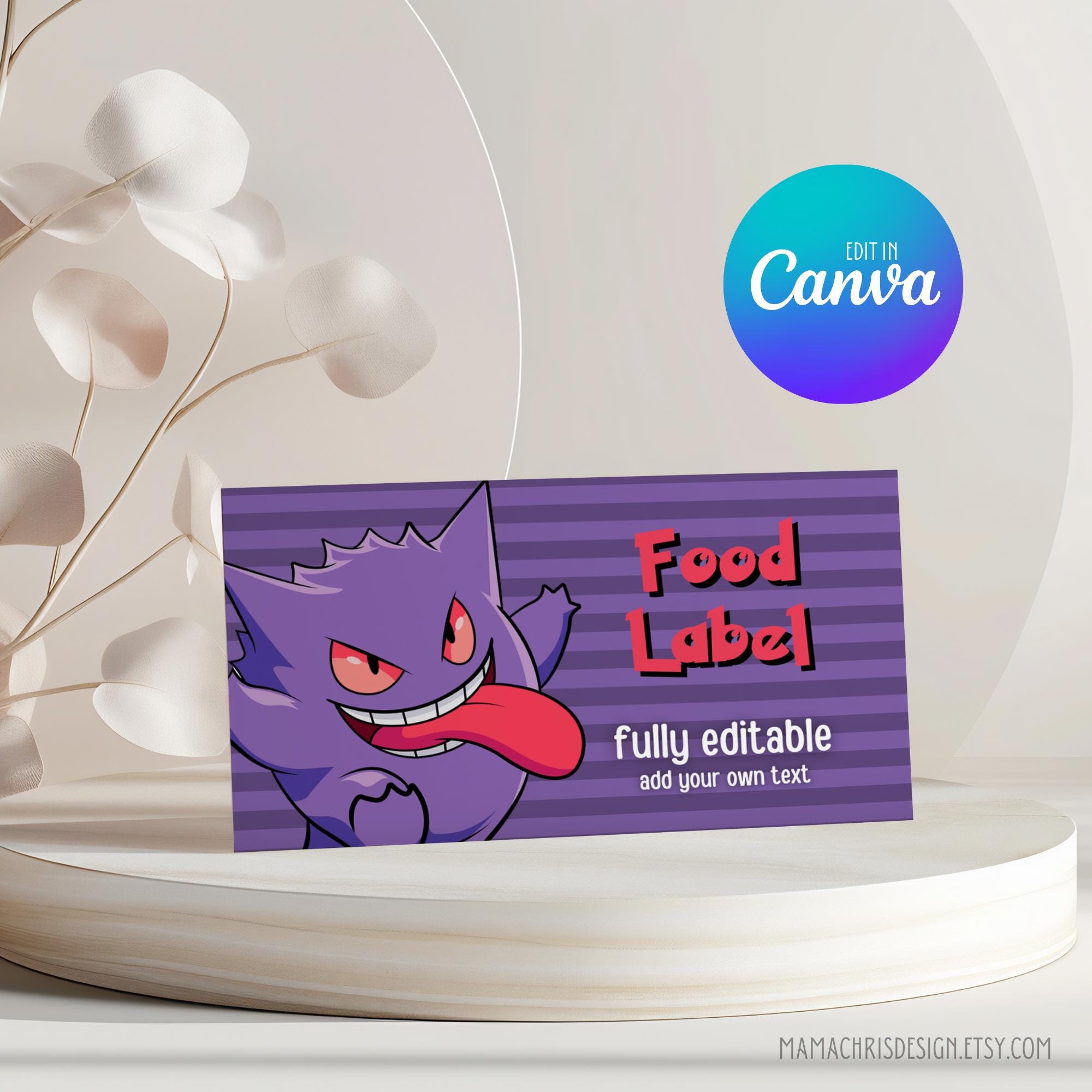 Gengar Food Label, Birthday Party Food Tent Cards, Gengar Food Tent ...