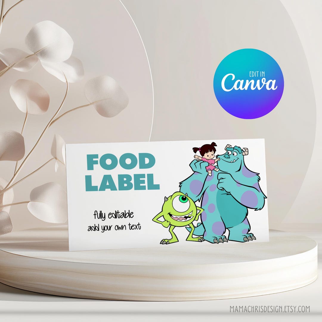Monsters Inc. Food Label, Birthday Party Food Tent Cards, Monsters Inc ...