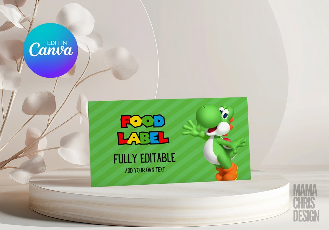 Yoshi Food Label, Birthday Party Food Tent Cards, Yoshi Food Tent Label ...