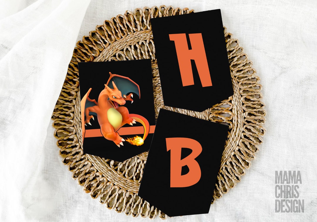 Charizard Theme Birthday Party Happy Birthday Banner Template ...