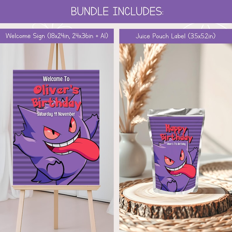 Gengar Birthday Party Bundle Template, Editable Birthday Party Bundle ...