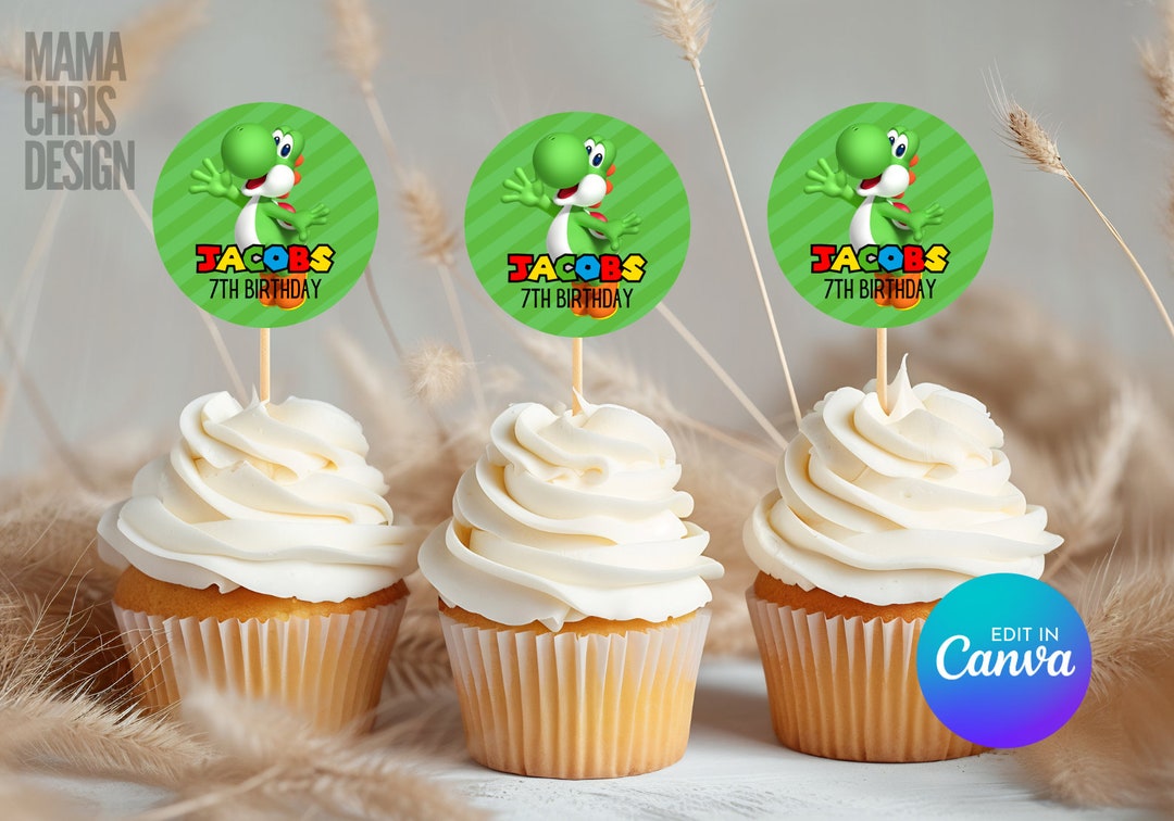 Yoshi Cupcake Topper, Printable Cupcake Topper, Editable Template ...