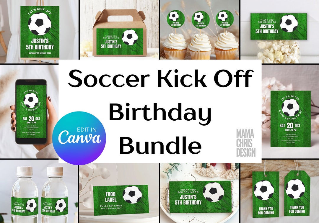 Soccer Kick off Birthday Party Bundle Template, Editable Birthday Party ...