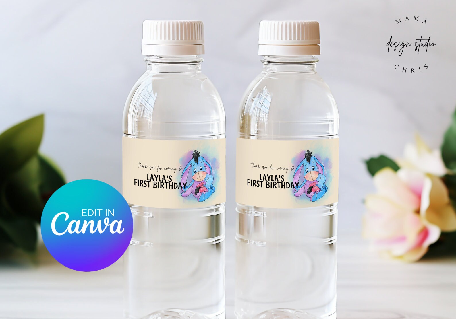 Eeyore Water Bottle Labels Printable Labels Editable Template Instant ...