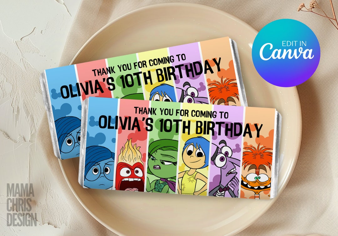 Inside Out Chocolate Bar Wrapper, Editable Party Favour, Personalised ...