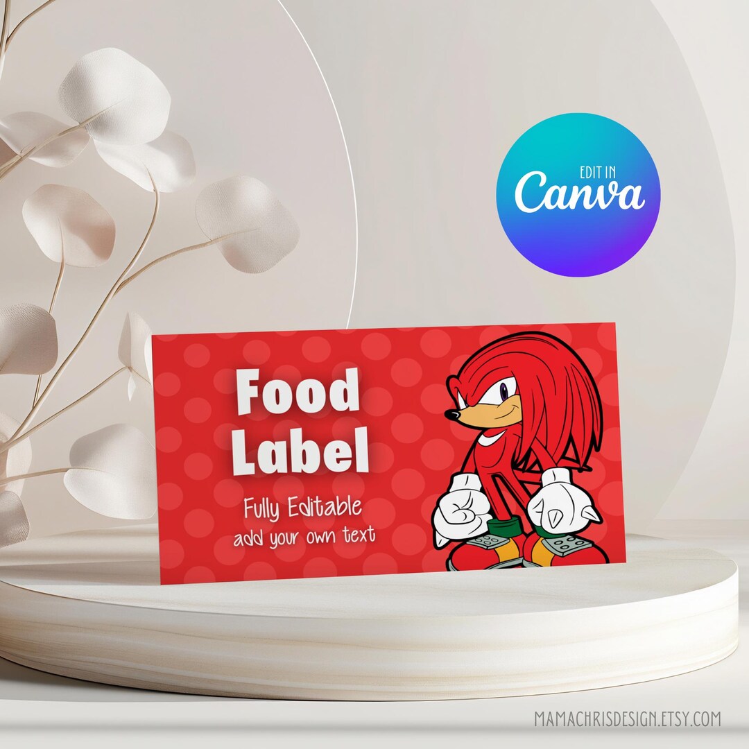 Knuckles Food Label, Birthday Party Food Tent Cards, Sonic Food Tent ...