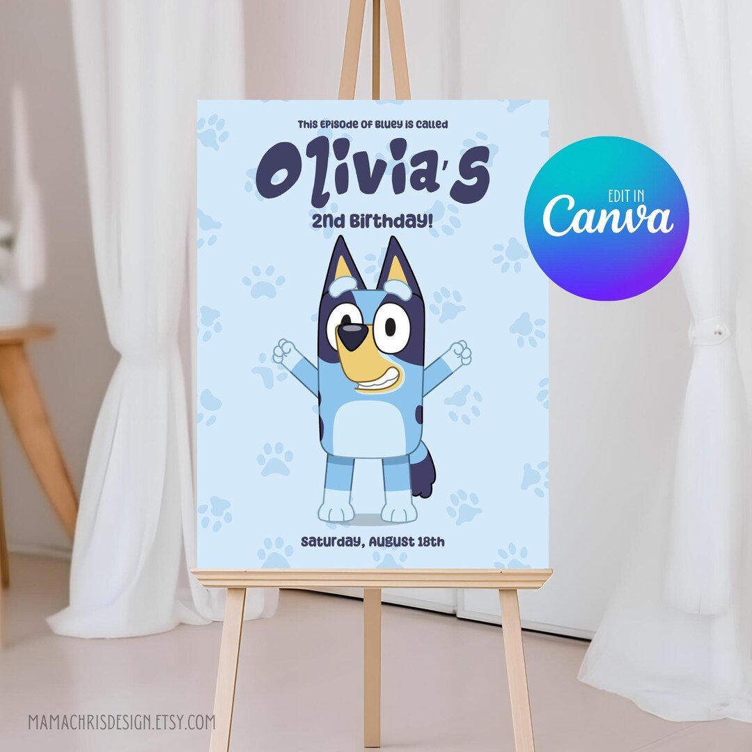 Bluey Welcome Sign Template, Editable Bluey Birthday Easel Sign ...