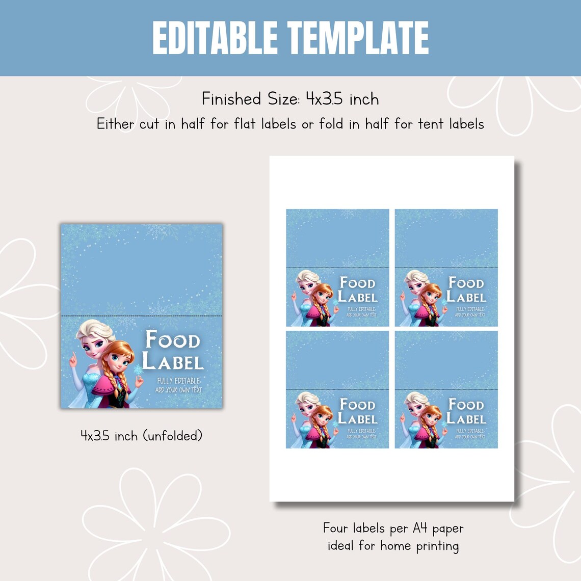 Frozen Food Label, Birthday Party Food Tent Cards, Frozen Food Tent ...