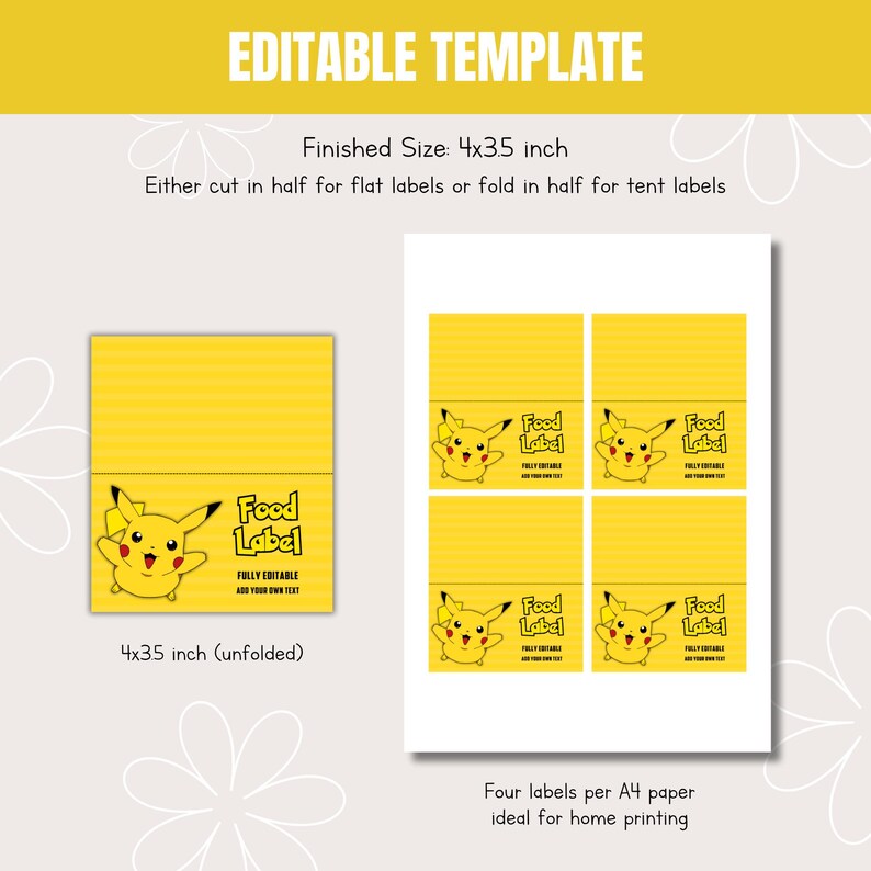 Pikachu Food Label, Birthday Party Food Tent Cards, Pikachu Food Tent ...