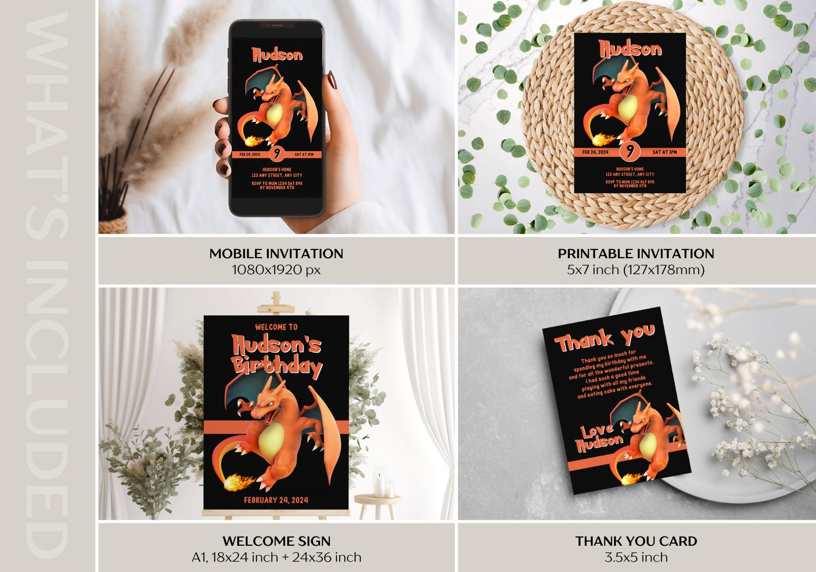 Charizard Birthday Bundle Printable Birthday Bundle Editable Templates ...