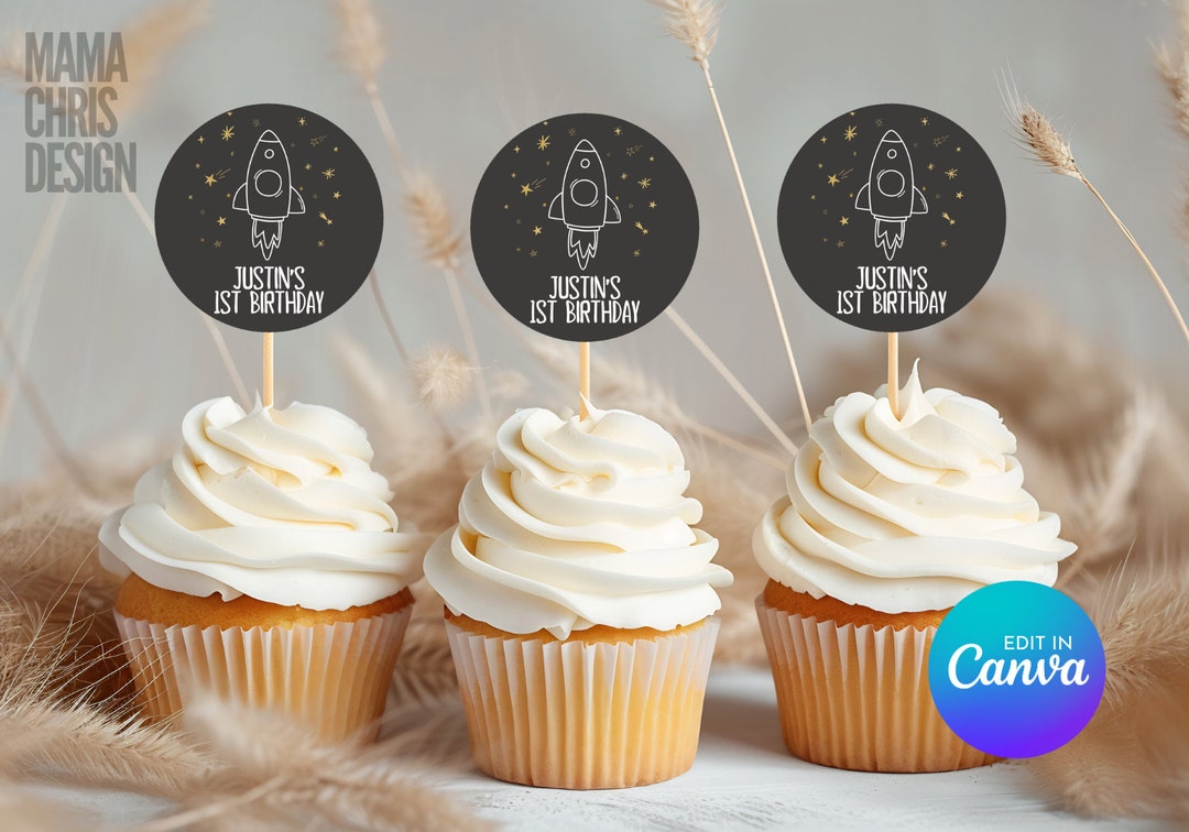 Space Rocket Cupcake Topper, Printable Cupcake Topper, Editable ...