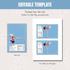 Frozen Chocolate Bar Wrapper, Editable Party Favour, Personalised ...
