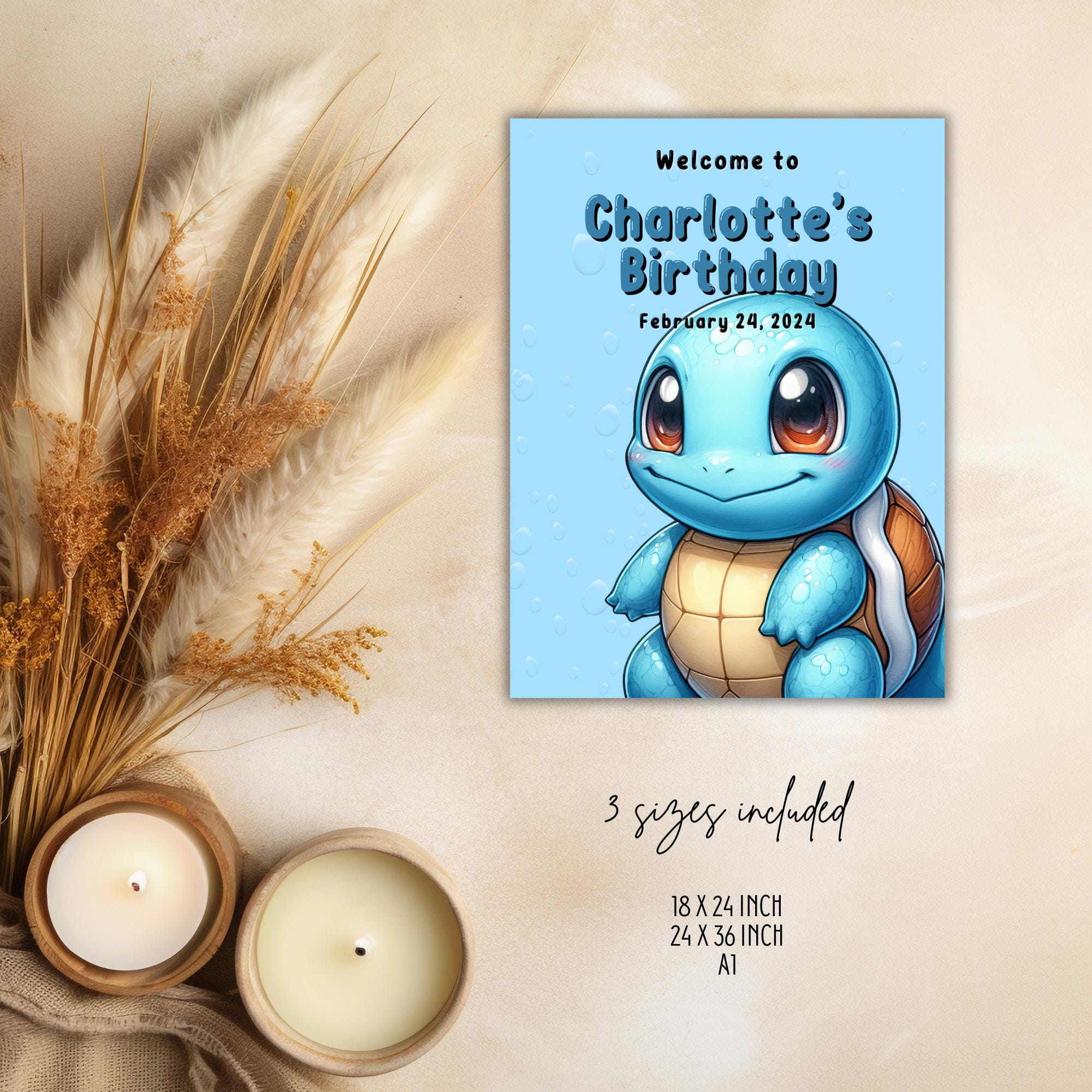 Squirtle Welcome Sign Template, Editable Pokemon Birthday Easel Sign ...