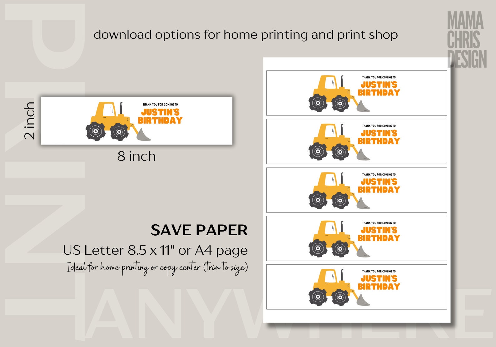 Construction Water Bottle Label Template, Printable Construction Bottle ...