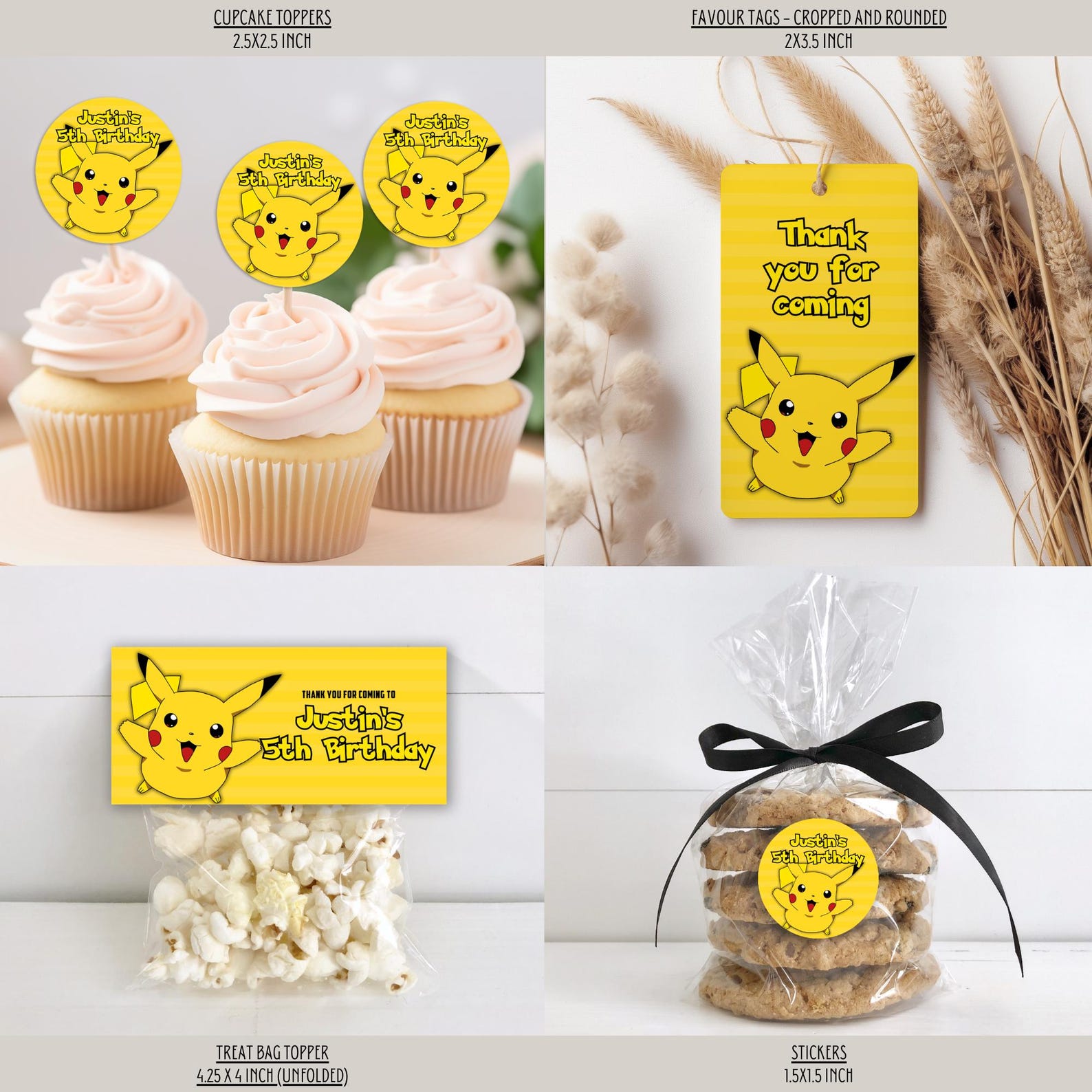 Pikachu Birthday Party Bundle Template, Editable Birthday Party Bundle ...