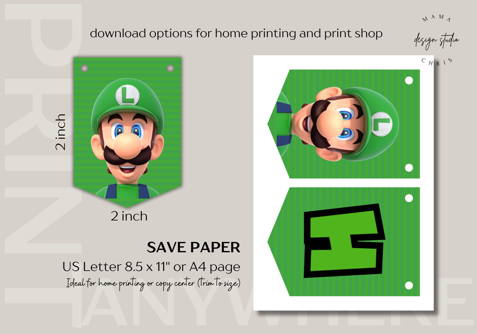 Luigi Happy Birthday Banner Printable Birthday Banner Instant Download ...