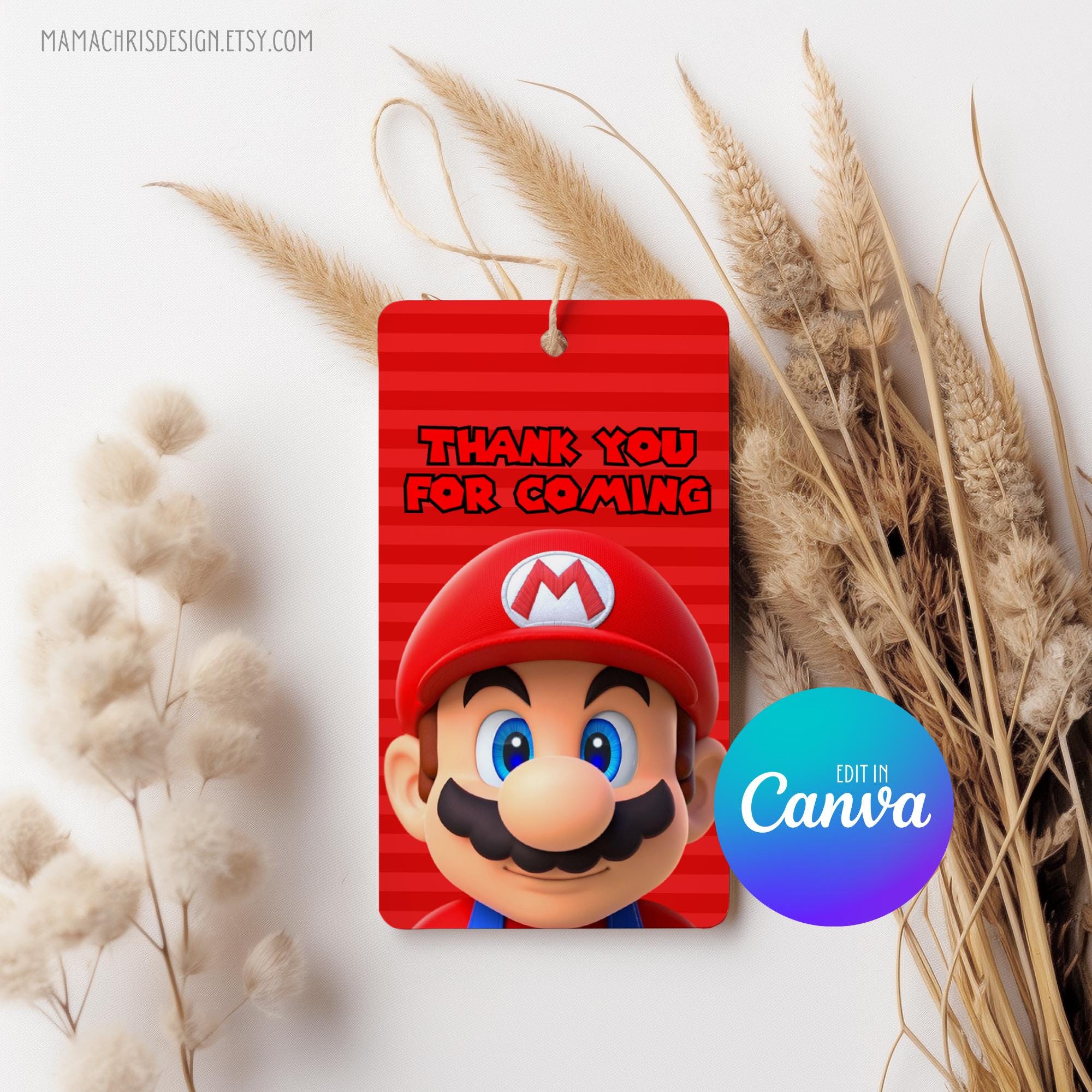 Mario Favour Tag, Thank You Tag Template, Editable Favour Tag, Birthday ...