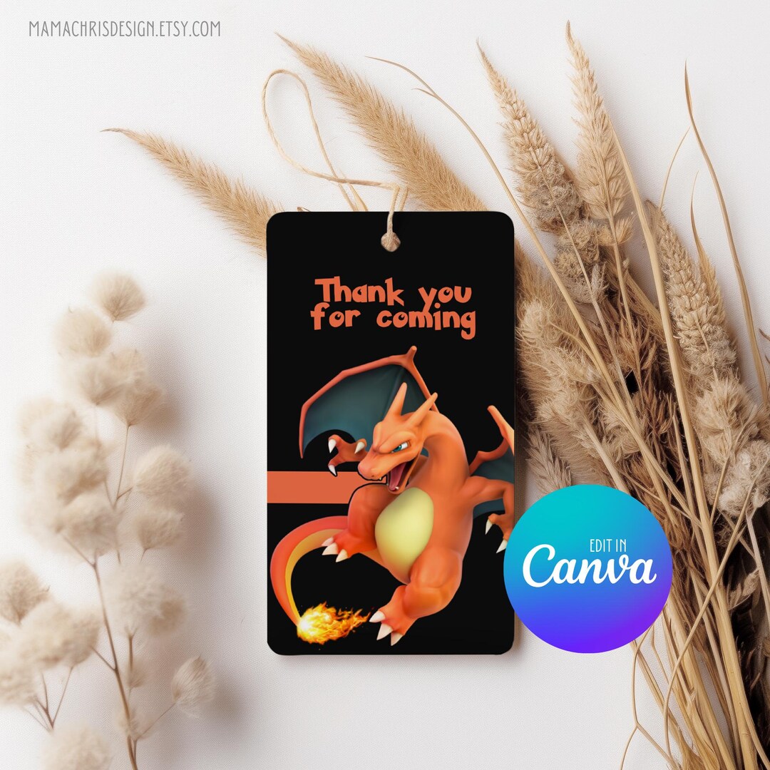 Charizard Favour Tag, Thank You Tag Template, Editable Favour Tag ...