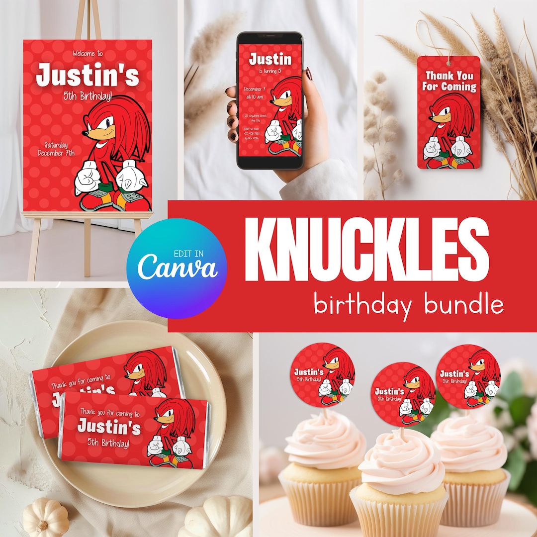 Knuckles Birthday Party Bundle Template, Editable Birthday Party Bundle ...