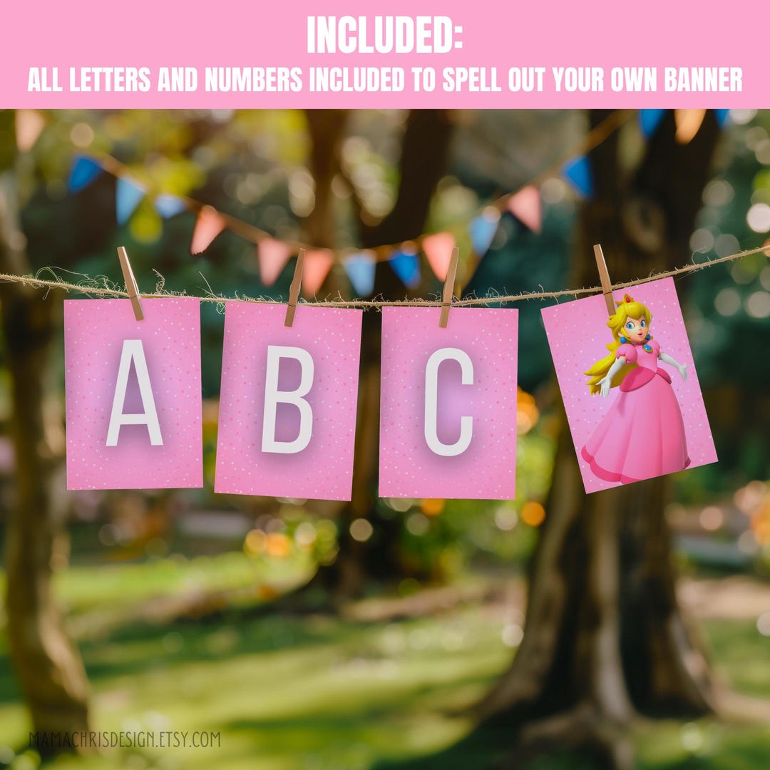Princess Peach Bunting Flag Banner, Mario Party Banner, Happy Birthday ...