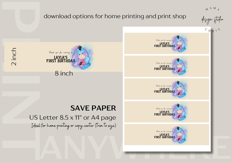 Eeyore Water Bottle Labels Printable Labels Editable Template Instant ...