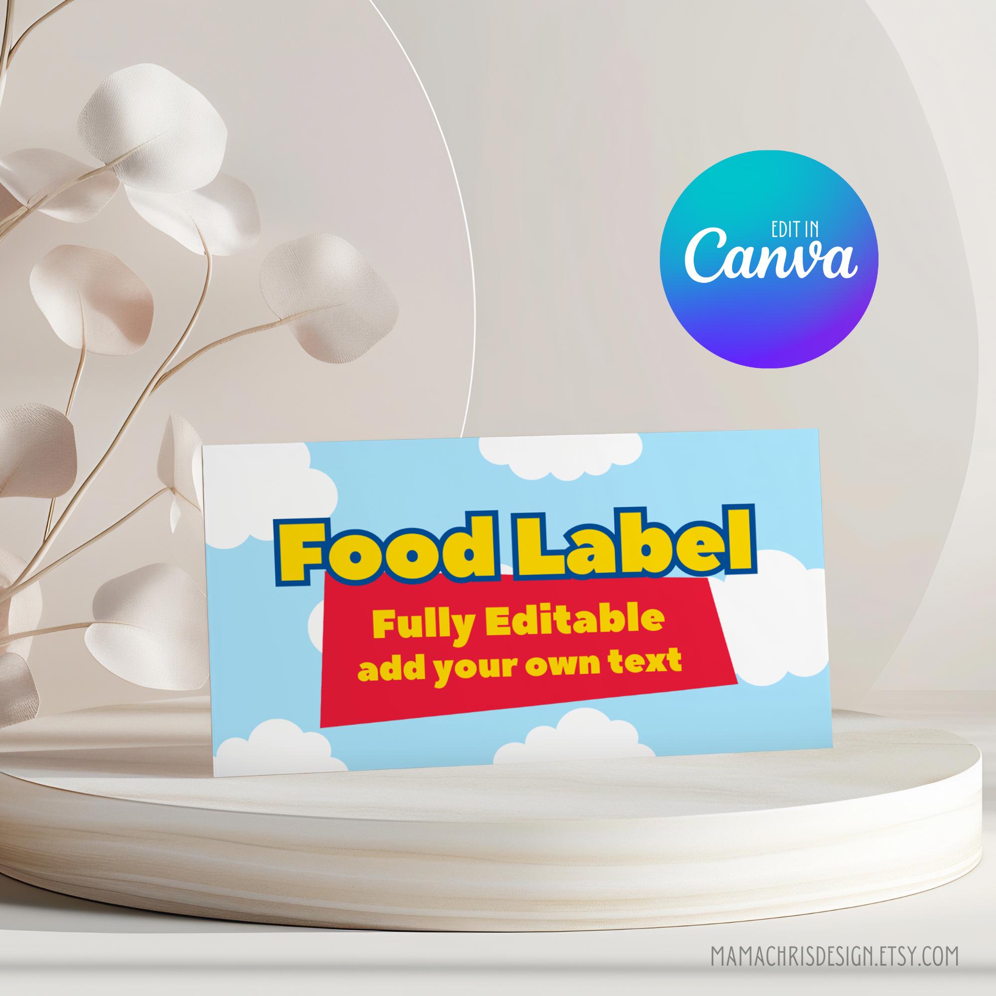 Toy Story Food Label, Birthday Party Food Tent Cards, Toy Story Food ...