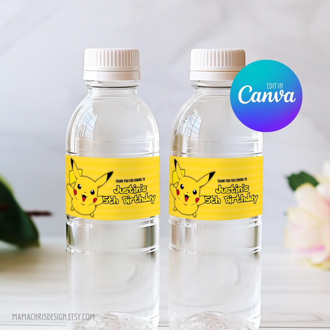 Pikachu Water Bottle Label Template, Printable Pokemon Bottle Label ...