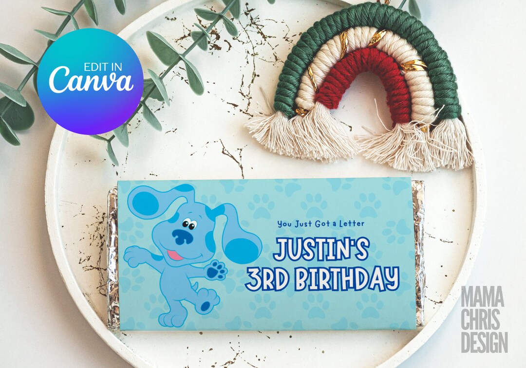Blue's Clues Chocolate Bar Wrapper, Editable Party Favour, Personalised ...