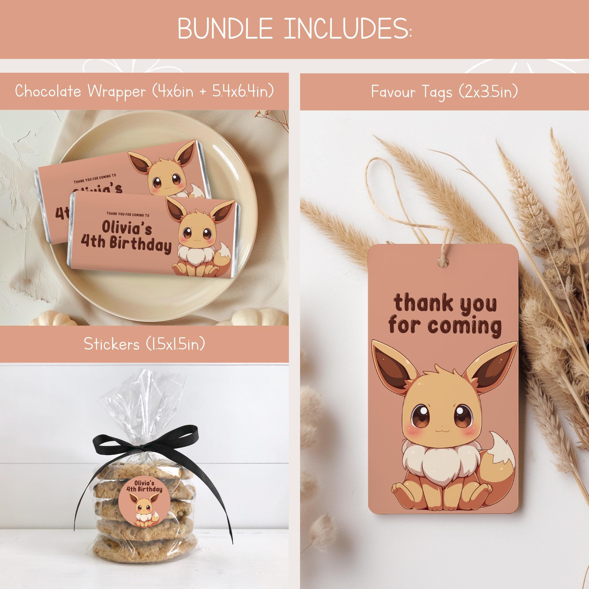 Eevee Birthday Party Bundle Template, Editable Birthday Party Bundle ...