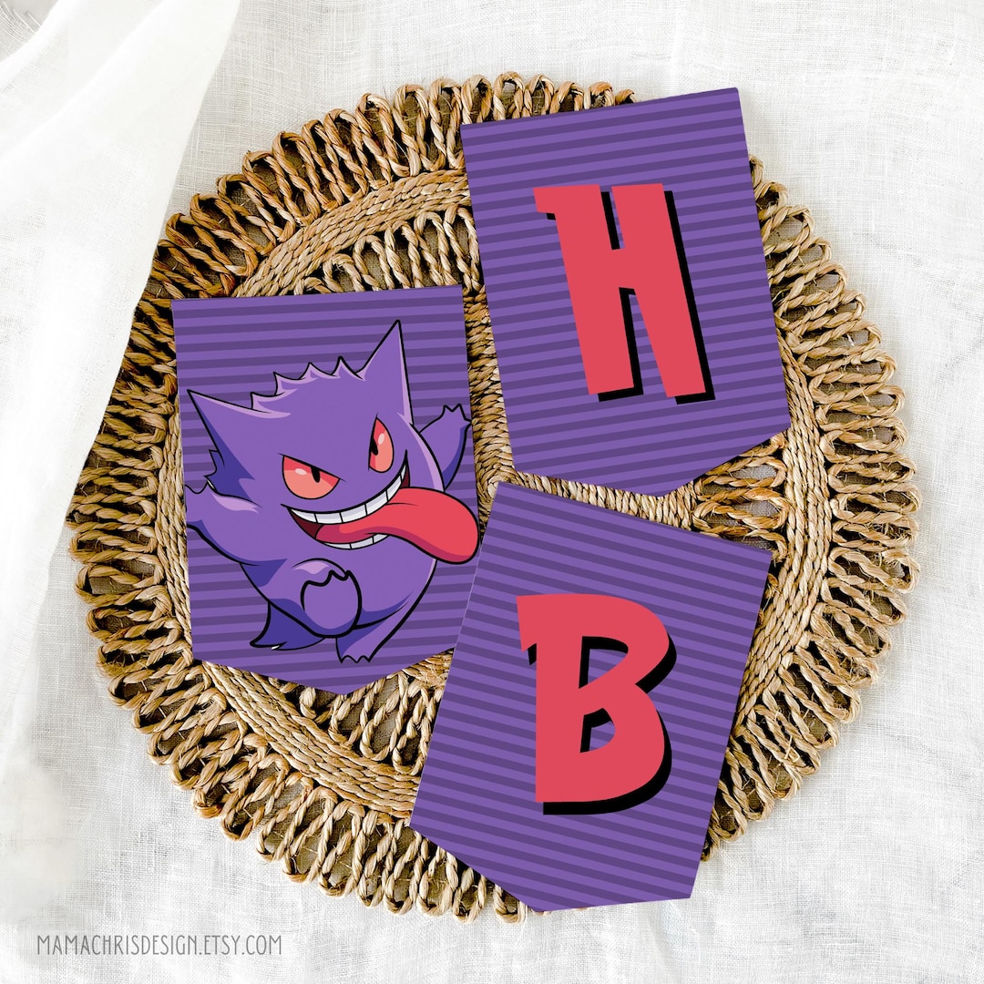 Gengar Birthday Banner, Pokemon Party Banner, Happy Birthday Banner ...