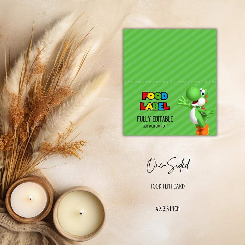 Yoshi Food Label, Birthday Party Food Tent Cards, Yoshi Food Tent Label ...