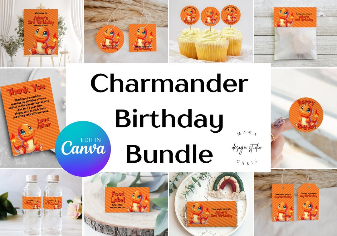 Charmander Birthday Bundle Printable Birthday Bundle Editable Templates ...