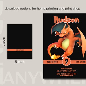 Charizard Birthday Invitation Printable Invitation Thank You Card ...