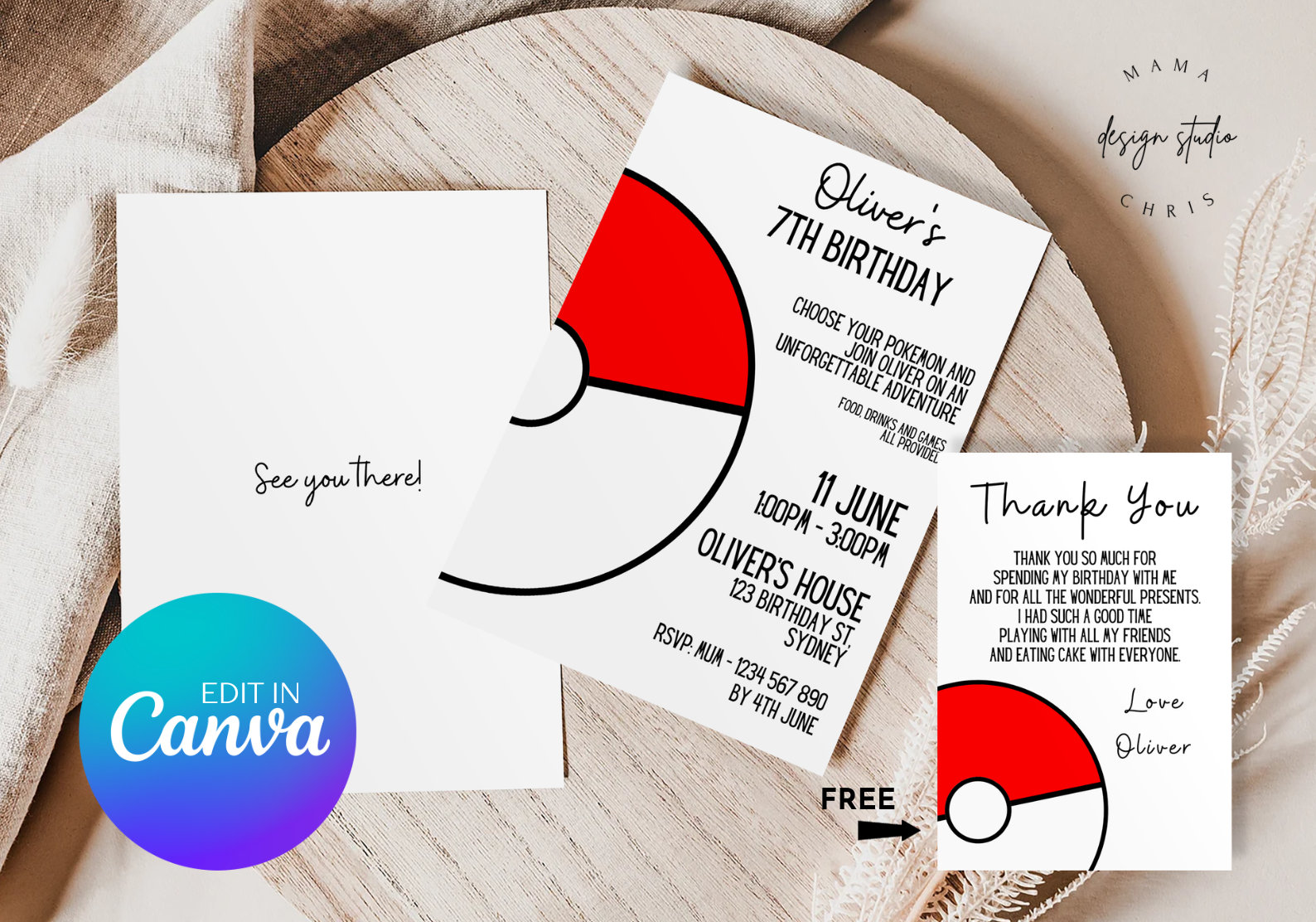 Poke Ball Birthday Invitation Printable Invitation Thank You Card ...