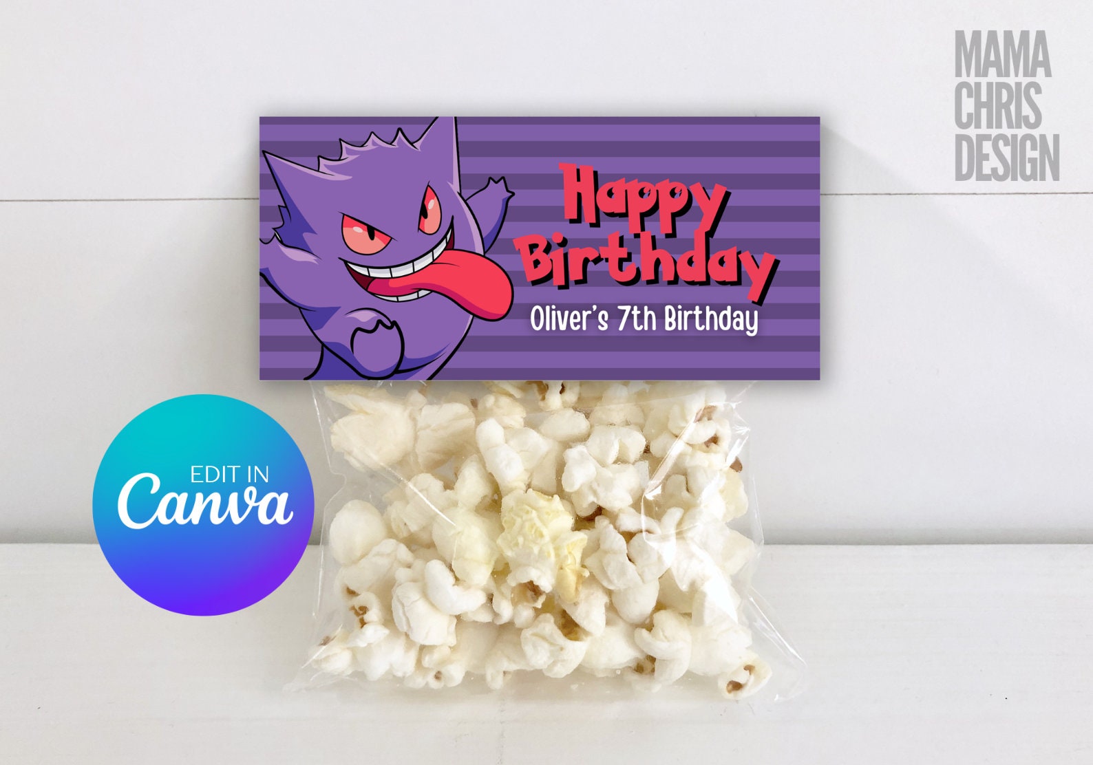 Gengar Treat Bag Toppers Printable Bag Toppers Editable Template ...