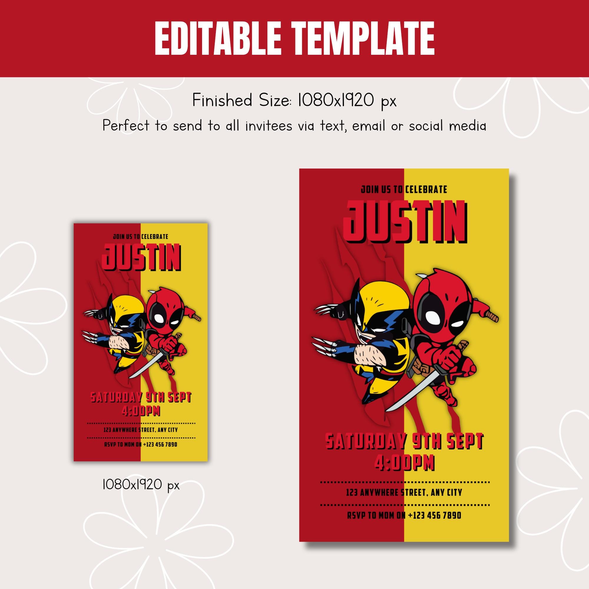 Deadpool & Wolverine Birthday Invitation, Printable Birthday Invitation ...
