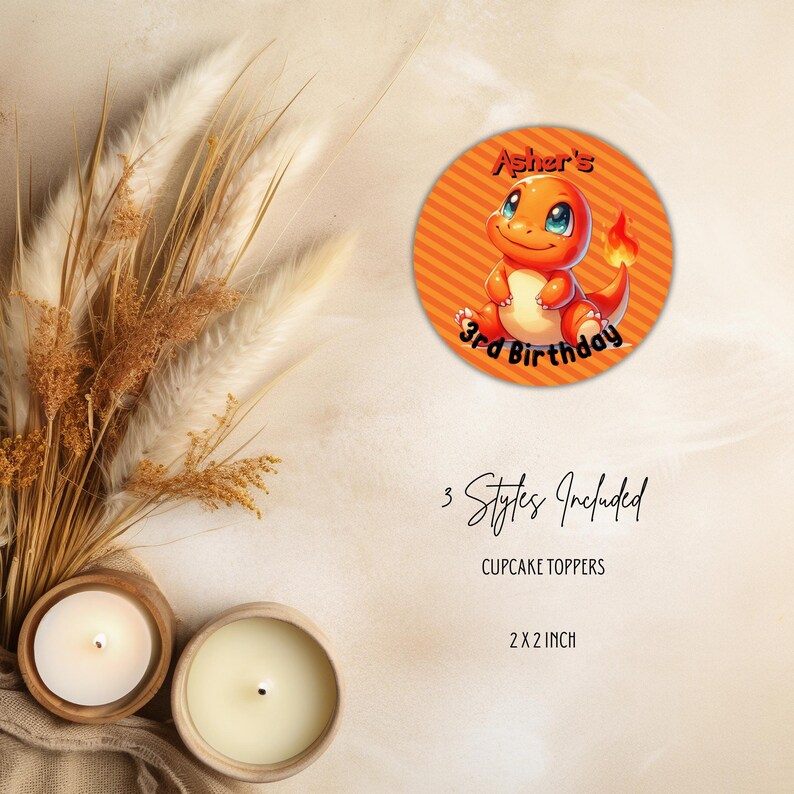 Charmander Cupcake Topper, Printable Cupcake Topper, Editable Template ...