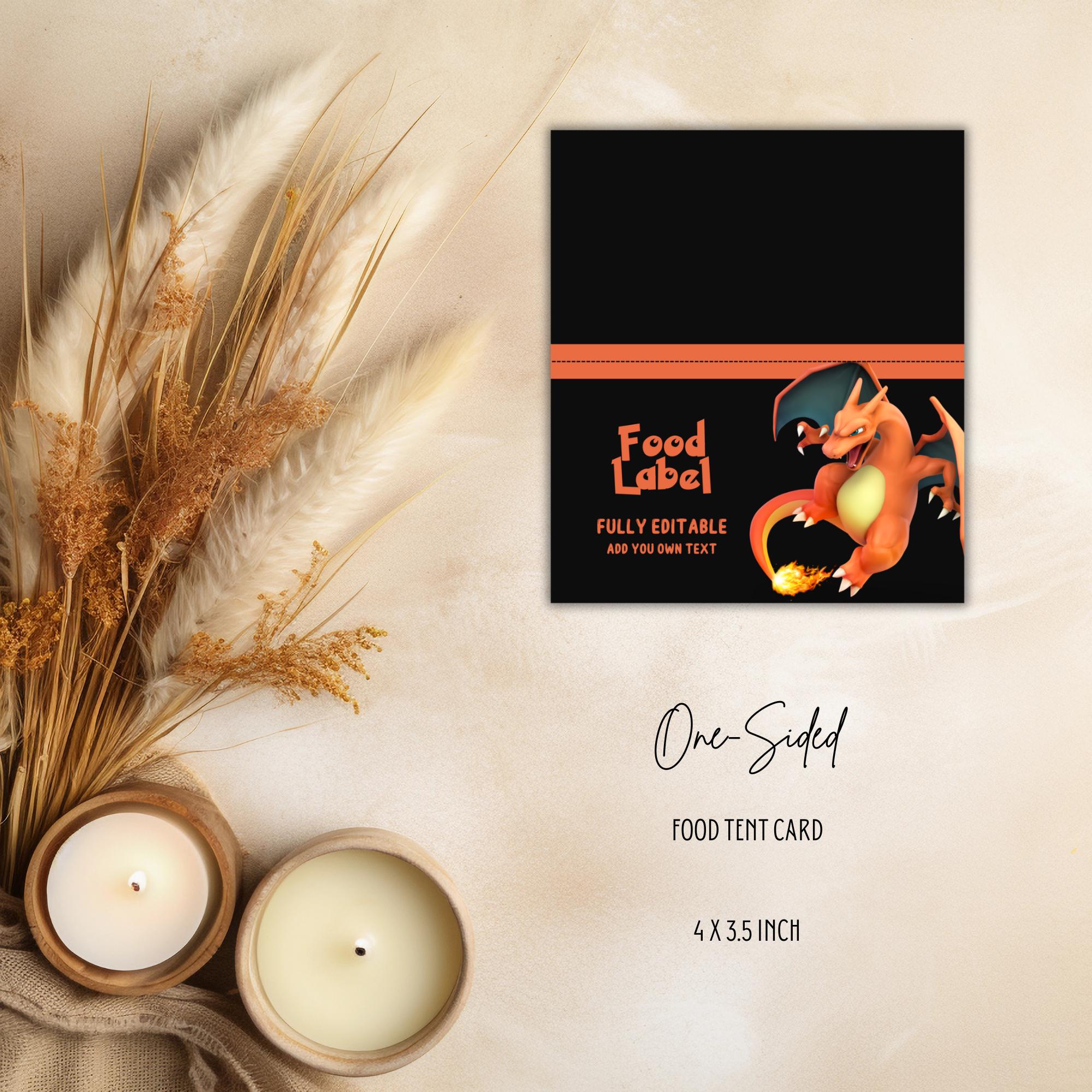 Charizard Food Label, Birthday Party Food Tent Cards, Charizard Food ...