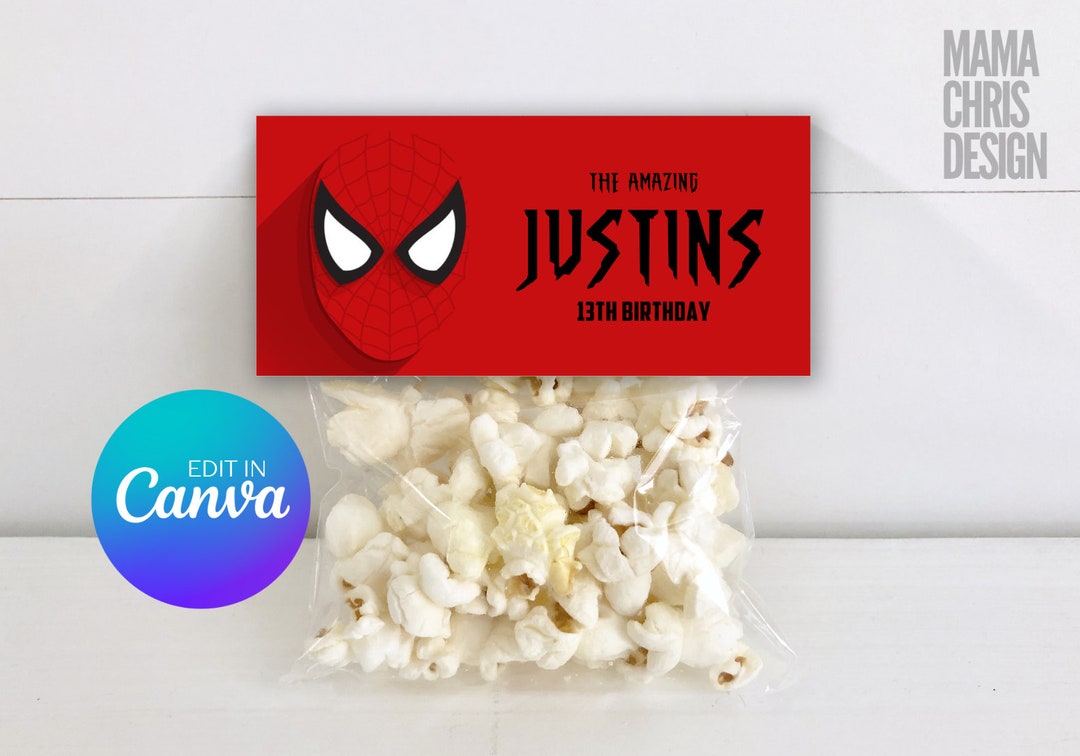 Spiderman Treat Bag Topper Template, Editable Favour Treat Bag Design ...