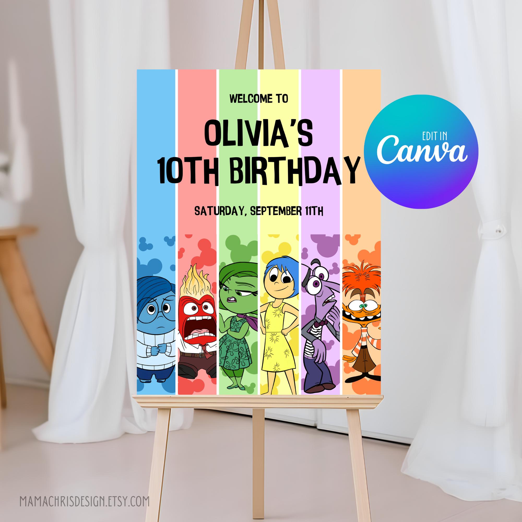 Inside Out Welcome Sign Template, Editable Inside Out Birthday Easel ...