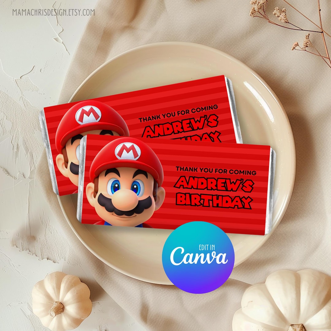 Mario Chocolate Bar Wrapper, Editable Party Favour, Personalised ...