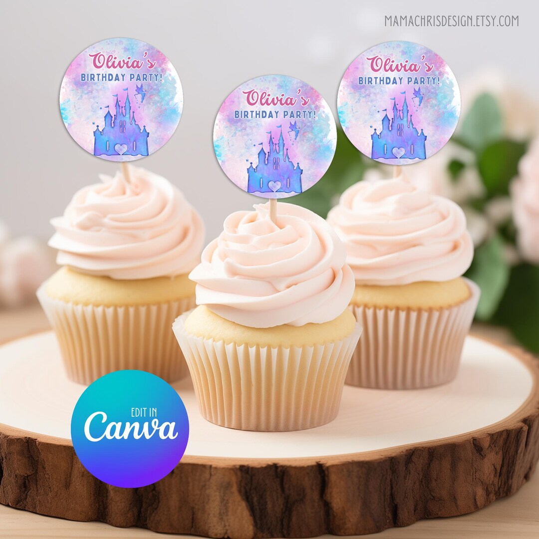 Princess Castle Cupcake Topper, Printable Cupcake Topper, Editable ...